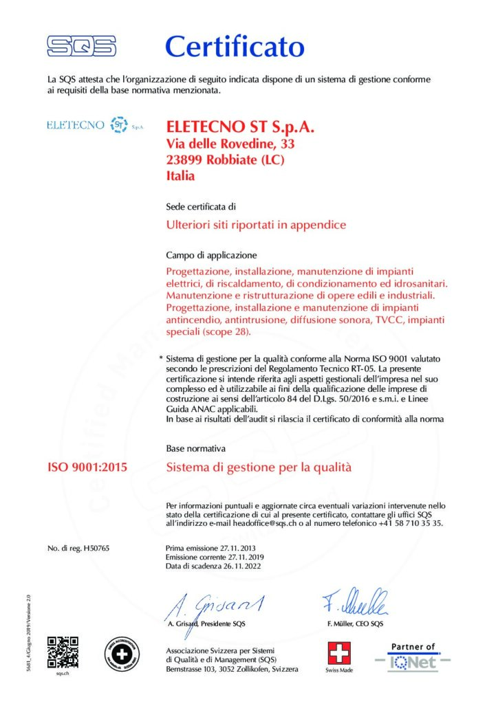 Licenze e certificati - Eletecno ST SpA